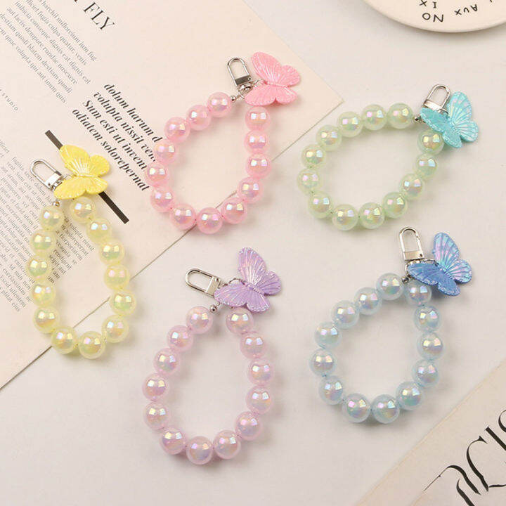 Sanhe ใหม่ Ins อินเทรนด์ที่มีสีสันผีเสื้อลูกปัดโซ่โซ่โทรศัพท์มือถือป้องกันการสูญหายที่ทำด้วยมือ ...