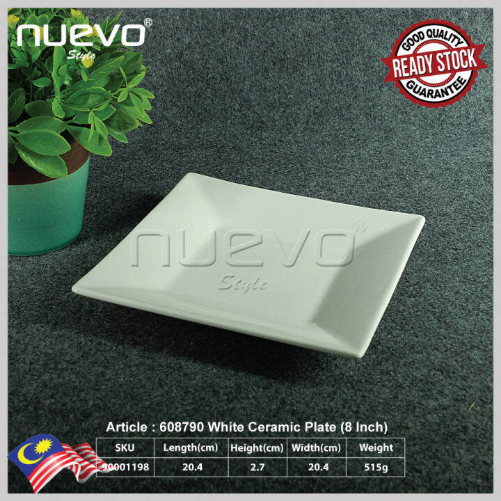 8 inch white ceramic square plate 白色陶瓷方盘 Pinggan persegi seramik putih ...