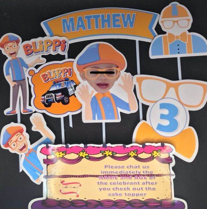 Blippi Cake TOPPER WITH PERSONALIZED NAME AND AGE OF CELEBRANT | Lazada PH