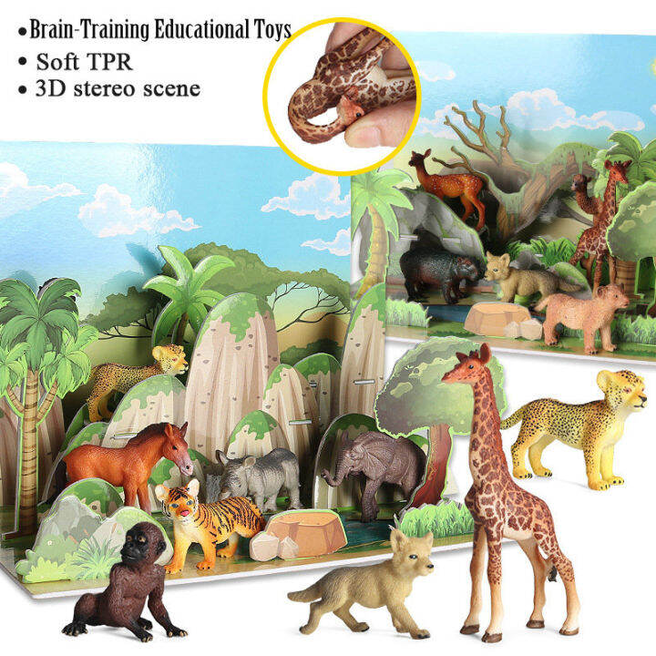 DIY 3D Animal Scene Puzzle Toys TPR Soft Plastic Tiger Lion Elephant ...
