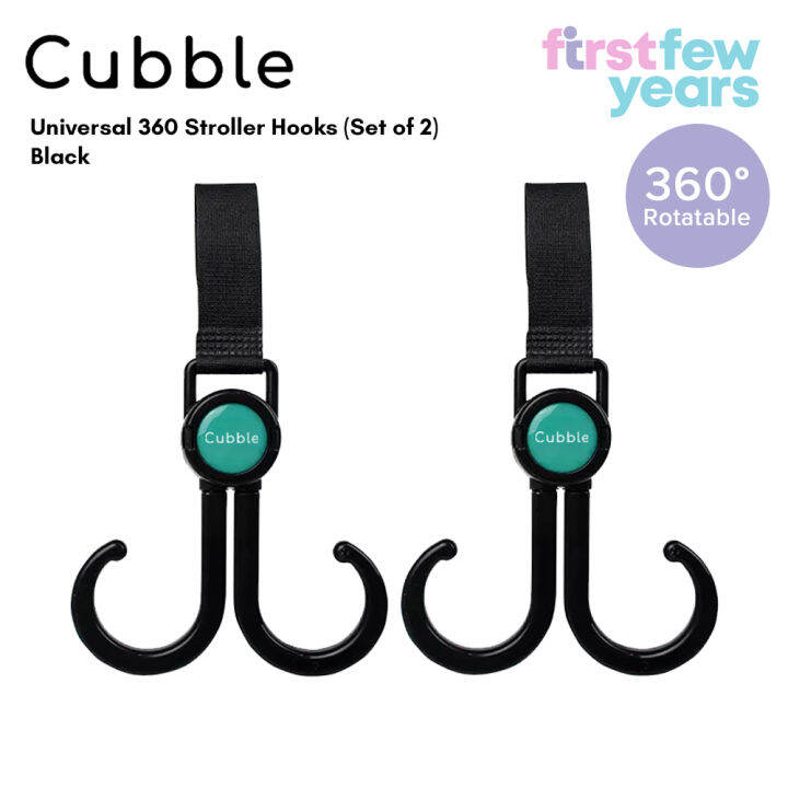 Cubble Universal 360 Stroller Hooks (Set of 2) Black - Double Hook with ...