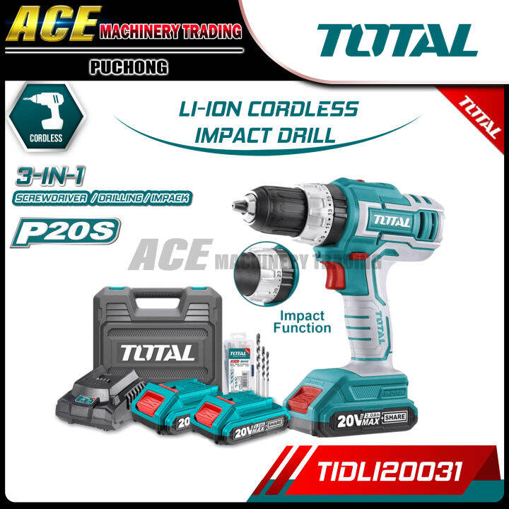 [ TOTAL ] Cordless Impact Drill 20V Li-ion_ TIDLI20031 Complete Set ...