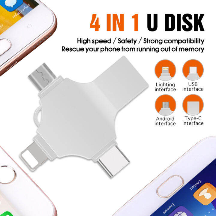 4-in-1 Flash Drive USB 3.0 Multifunction Memory Stick 32GB 64GB 128GB ...