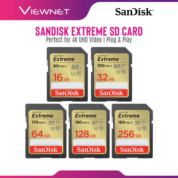 SanDisk Extreme SDHC/SDXC UHS-I Class 10 Memory Card (16GB / 32GB / 64GB / 128GB / 256GB) | Lazada