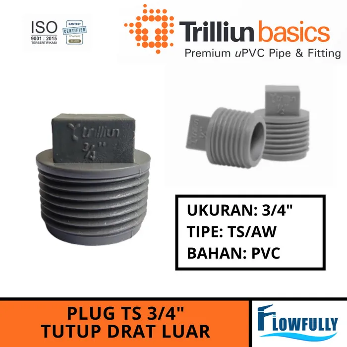 PLUG PVC TS 3/4 INCH TRILLIUN TUTUP DRAT LUAR AW 0.75 DIM PIPA PARALON | Lazada Indonesia