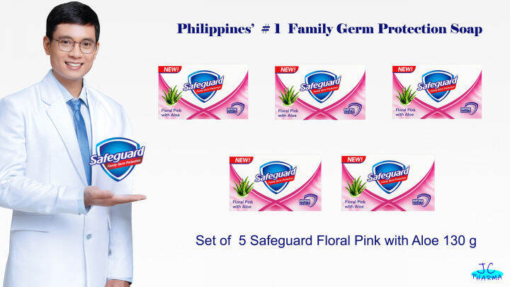Authentic SAFEGUARD FLORAL PINK WITH ALOE VERA Set of 5 (130 g ...