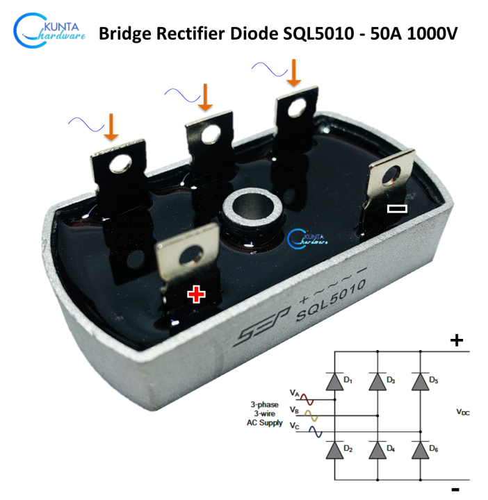 ไดโอด ไดโอดบริดจ์ 50A 1000V 5ขา Bridge rectifier diode รุ่น SQL 50-10 3 ...