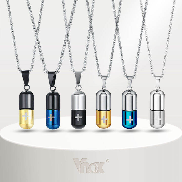 Vnox Capsule Shape Pill Men Necklace Cross Cremation Ashes Urn Pendant ...
