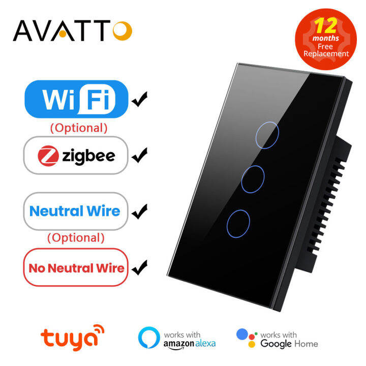AVATTO Tuya WiFi/Zigbee Smart Light Switch, 1/2/3/4 gang Neutral wire ...