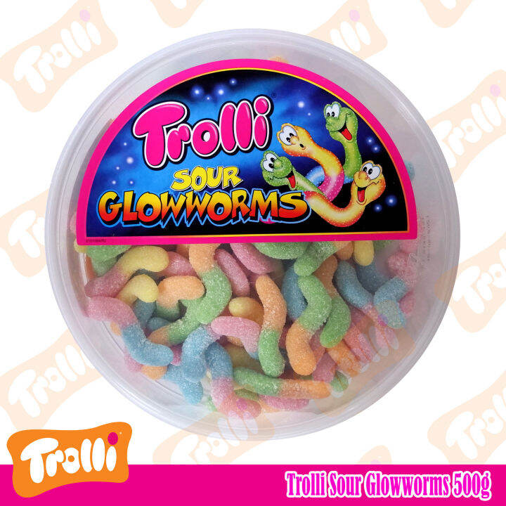 Trolli Sour Glowworms Gummi Candy in Round Tub 500g | Lazada PH