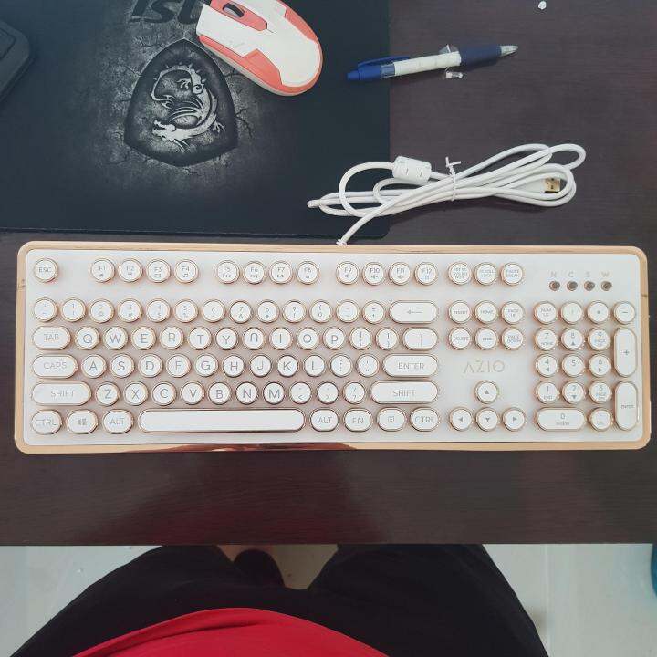 Azio MK-RETRO-02 USB Typewriter Inspire Mechanical Keyboard White Gold ...