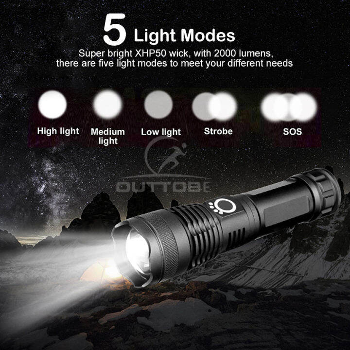 Outtobe XHP50/P70/P90 Power Display Flashlight Telescopic Focusing ...