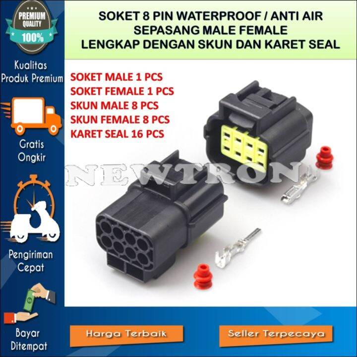 Socket Soket Connector Konektor Waterproof Anti Air 8 Pin Set warna ...