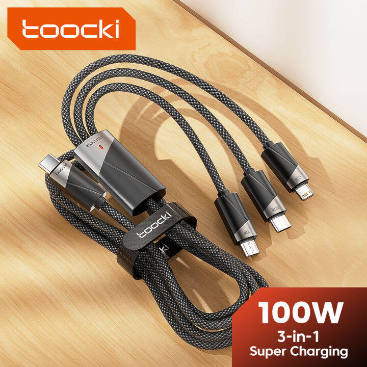 Toocki 100W 3 In 1 Fast Charging USB C Cable Type C To Type C/Micro/1OS Multifunctional Data ...
