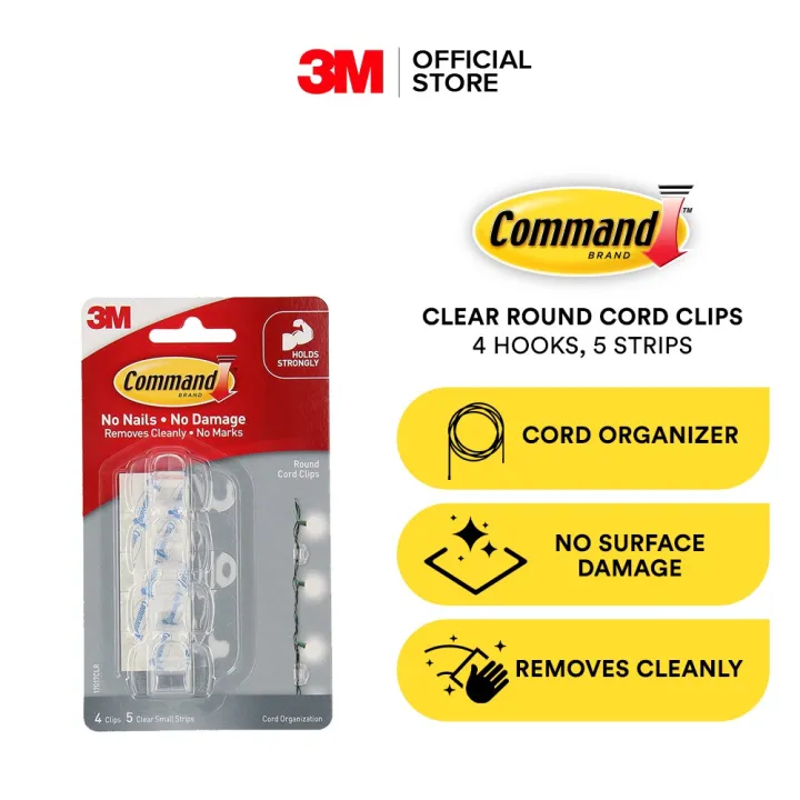 3M Command Cord Clips Organizer, Round, 4 hooks, 5 strips, Organize ...