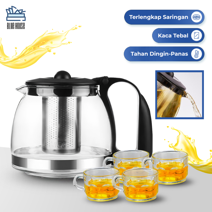 Teko Teh Gelas Kaca Borosilicate Aesthetic Set 5 Pitcher 1000ml Dan ...