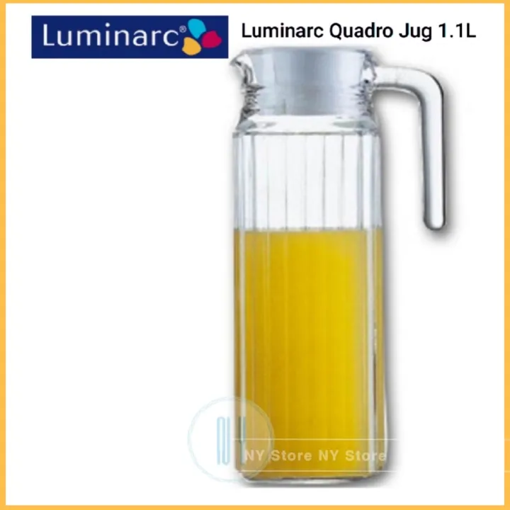 Luminarc Quadro Glass Jug Pitcher with Plastic Lid 1.1 Litre Fridge Jug ...