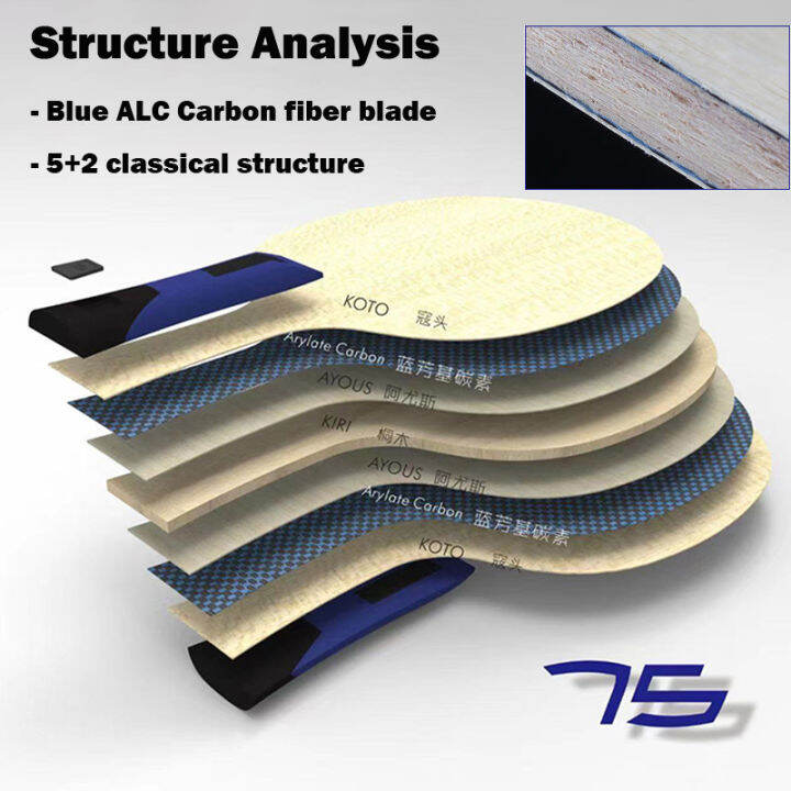 SANWEI 75 Professional ALC Table Tennis Blade VIS Structure Aryl Carbon ...
