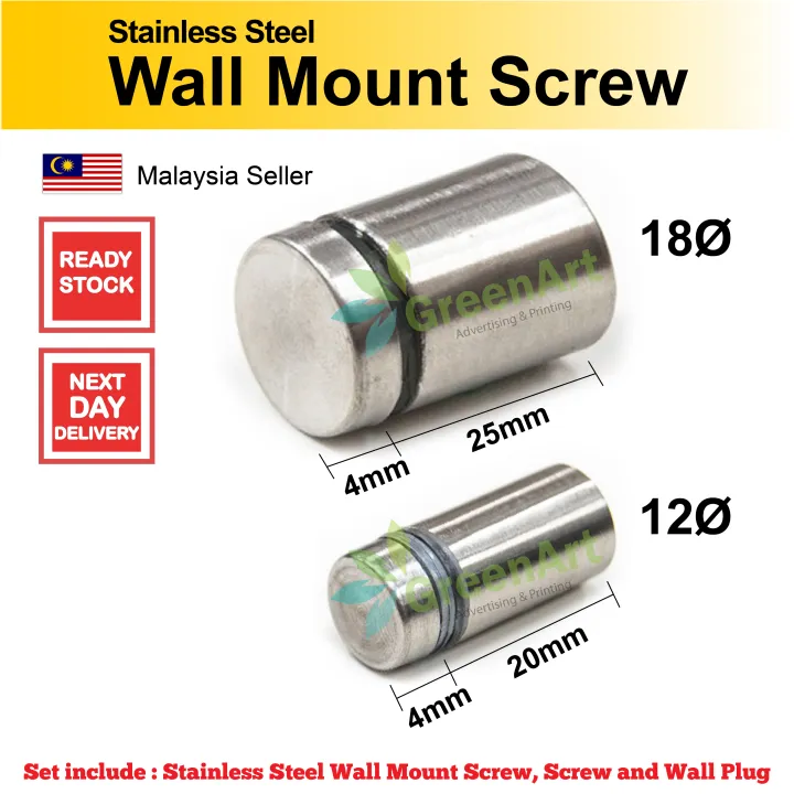 Stainless Steel Standoff Screw Wall Mount Screw (Skru Dinding Stand Off ...