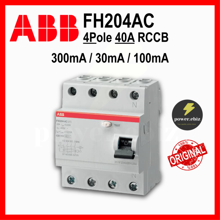 ABB FH204 AC-40A ( 100mA / 300mA / 30mA ) 4POLE RCCB | Lazada