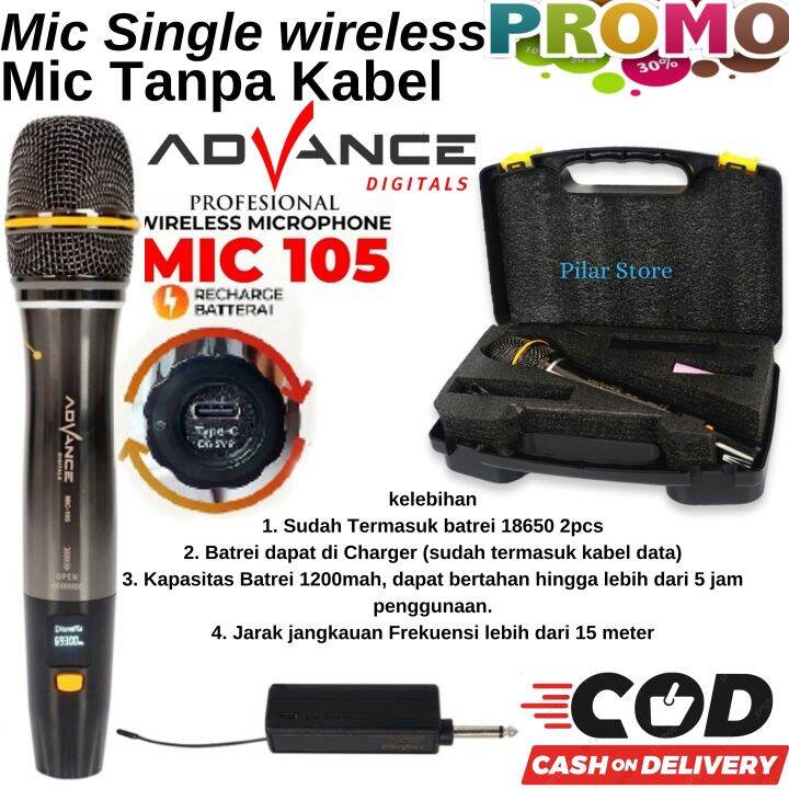 Mic Wireless Advance 105 Microphone 105 Mic Tanpa Kabel - Microphone Profesional Advance Mic-105 ...