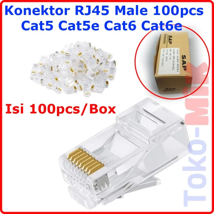 Konektor RJ45 Jack LAN komputer Network 100pcs / Box CAT5 CAT6 | Lazada ...