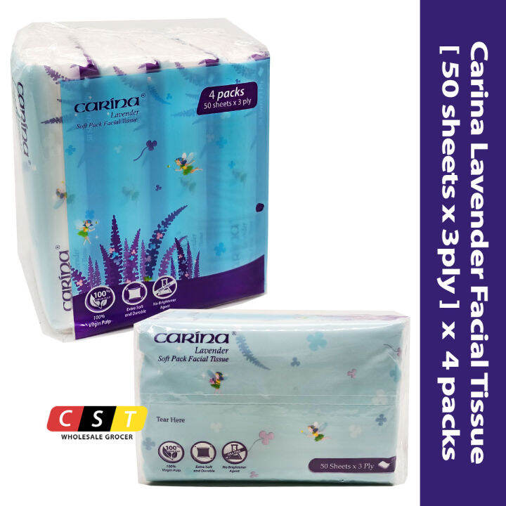 Carina Lavender Facial Tissue 50 sheets x 3ply x 4 packs | Lazada