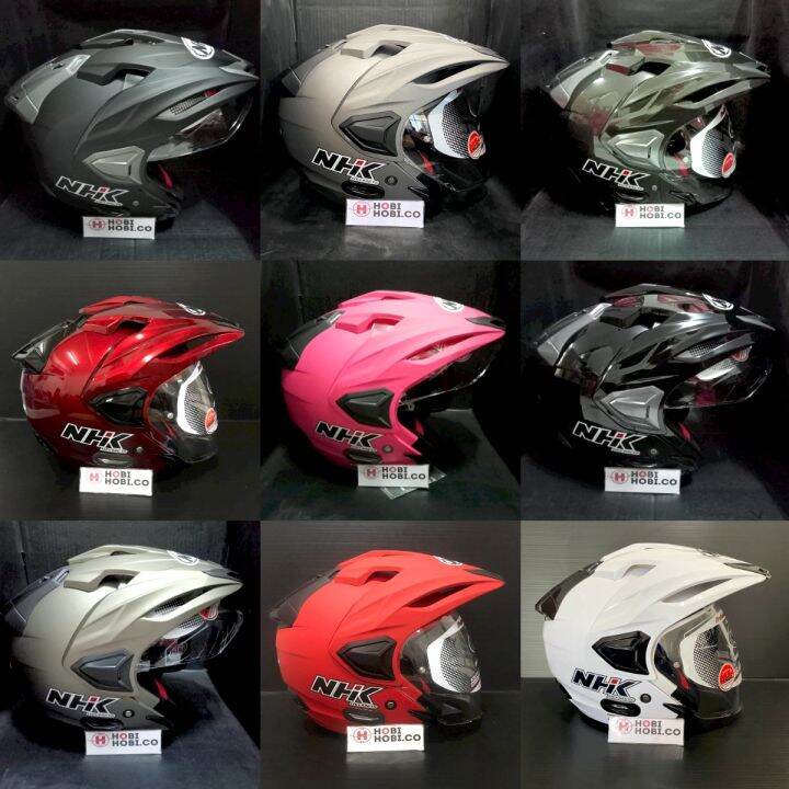 HELM NHK PREDATOR CRYPTON SOLID FLAT BLACK DOUBLE VISOR HALF FACE ...