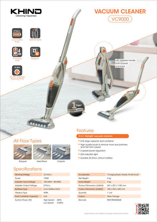 Khind Vacuum Cleaner VC9000/VC9675 Cordless Bagless Handheld & Stick ...