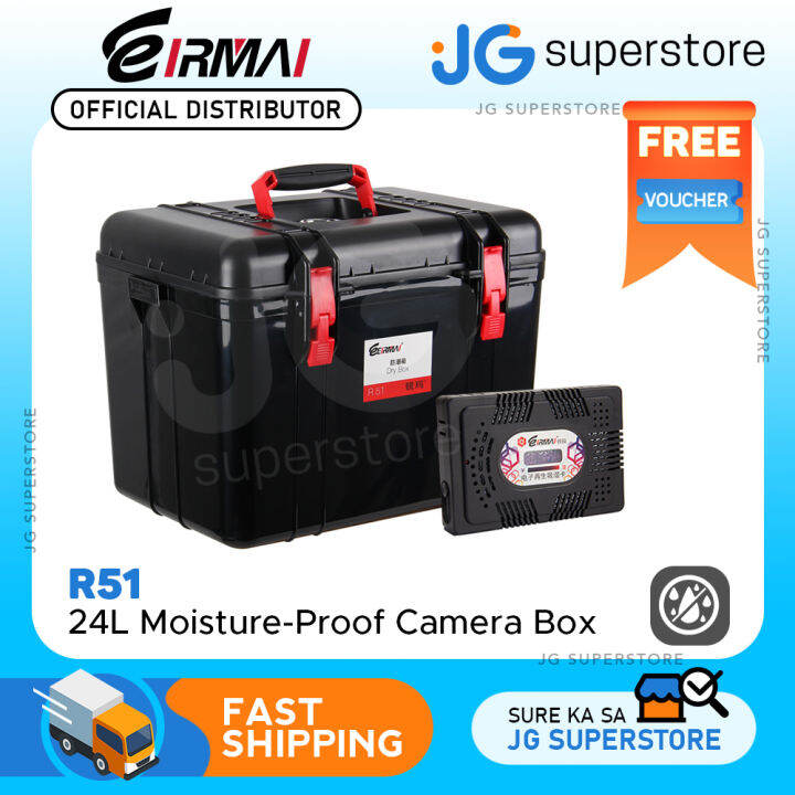 Eirmai R51 Moisture-Proof Dry Box 24-Liters with Dehumidifier Hygrometer Sponge Pad and Sturdy ...
