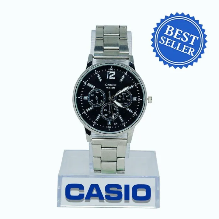 Casio Silver Black Dial Tri chrono With Date Stainless Steel Watch for ...
