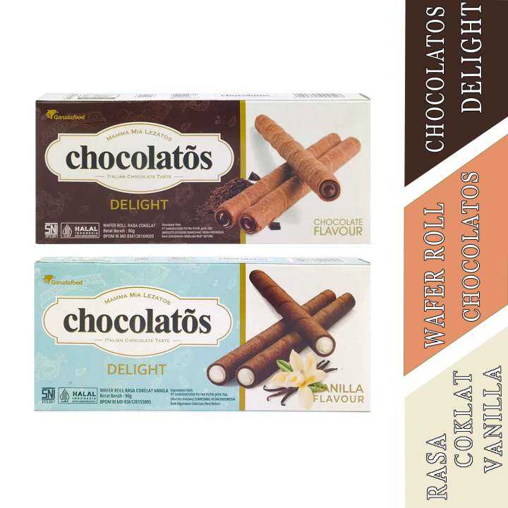 Wafer Rasa Coklat & Vanilla - Chocolatos Delight - Wafer Roll - 90g ...