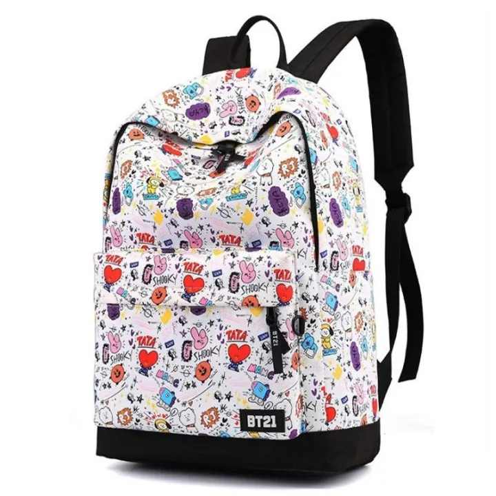 BTS Cartoon BT21 Backpack BTS Graphic Mesh Backpack School Travel ...