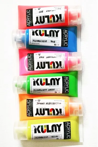 KULAY Acrylic Paint Fluorescent Color Set 6pcs x 50ml tube (Fluorescent ...