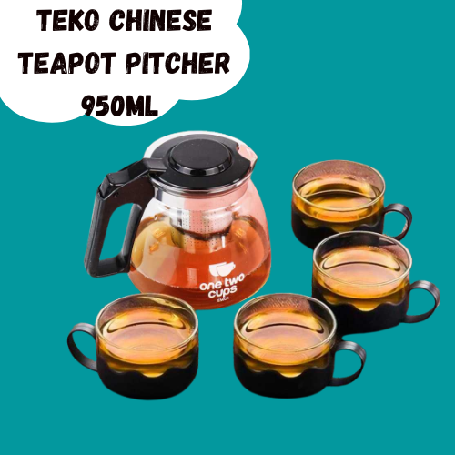 BEST SELLER One Two Cups Teko Chinese Teapot Pitcher 950ml with 4 Gelas ...