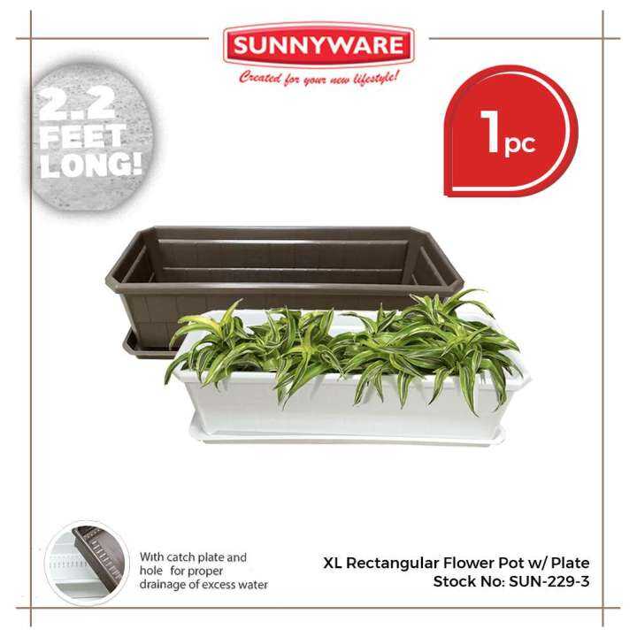 1pc XL Rectangular Flower Pot with Plate [Sunnyware 229-3 ...