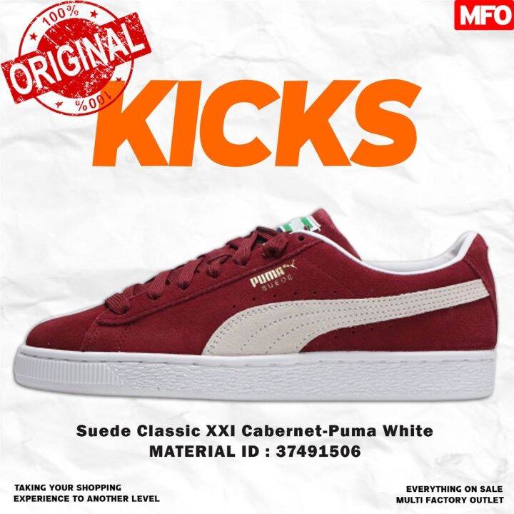 Original ORI Men's Shoes pumaa Suede Classic XXI Cabernet-pumaa White ...