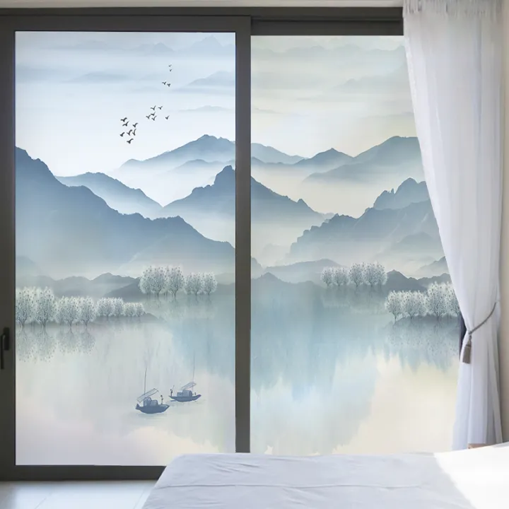 Electrostatic adhesive transparent opaque Nordic illustration bathroom ...