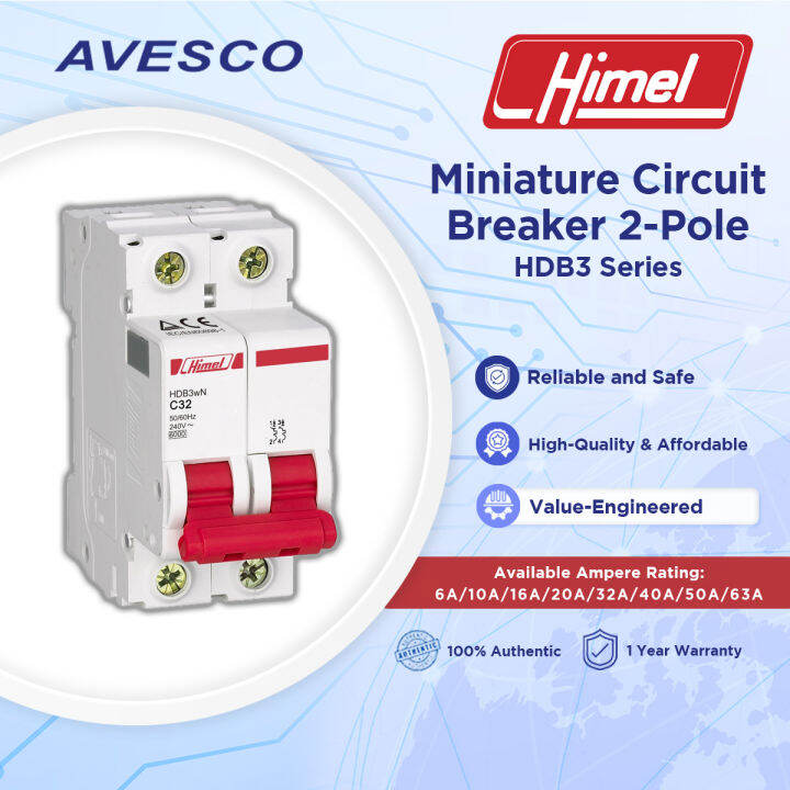 Himel HDB3 Series Miniature Circuit Breaker | 2-pole 6kAIC C Curve 6A ...