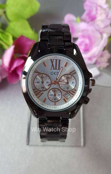 GEDI Watch นาฬิกาเกาหลี หน้าปัด สไตล์ MK สายแสตนเลสสีดำ หน้าปัดขาว ...