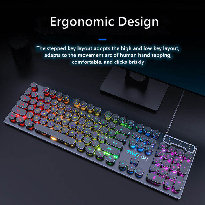 Gaming Keyboard Gamer Keyboard พร้อม Backlight USB 104 Keycaps Wired ...