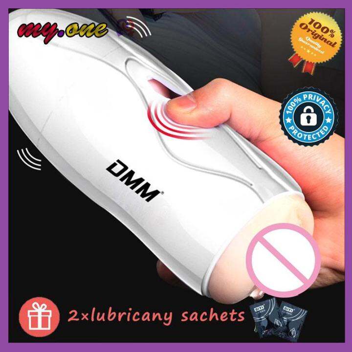 DMM Double Head Vibrating Masturbation Cup Soft TPE Real Vagina Sex Toy for Men Masturbator Oral ...