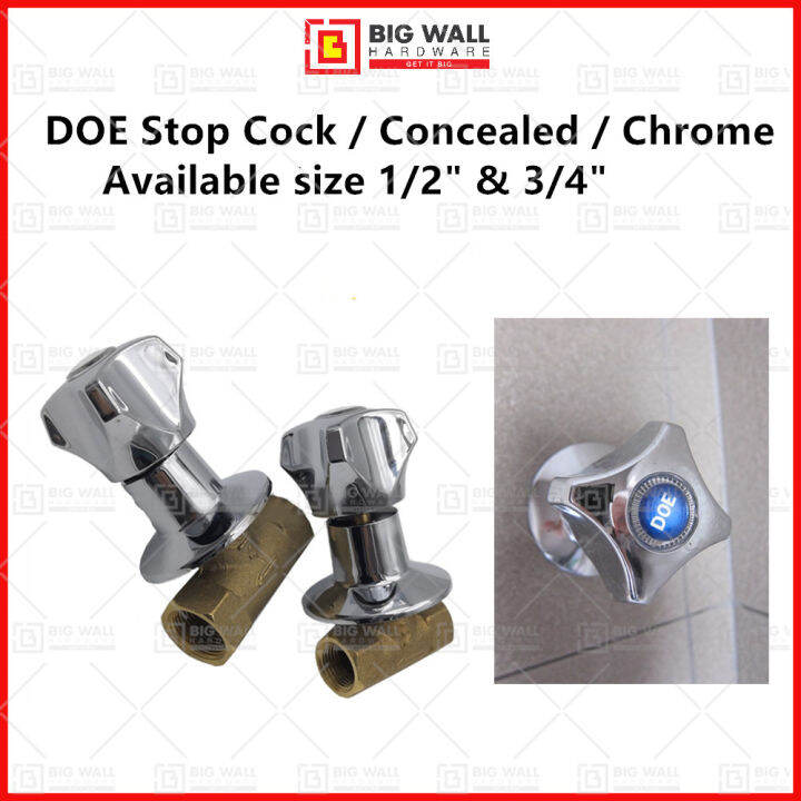DOE Stop Cock | Concealed / Chrome (1/2" & 3/4") | Bathroom Shower Stop Cock Big Wall Hardware ...