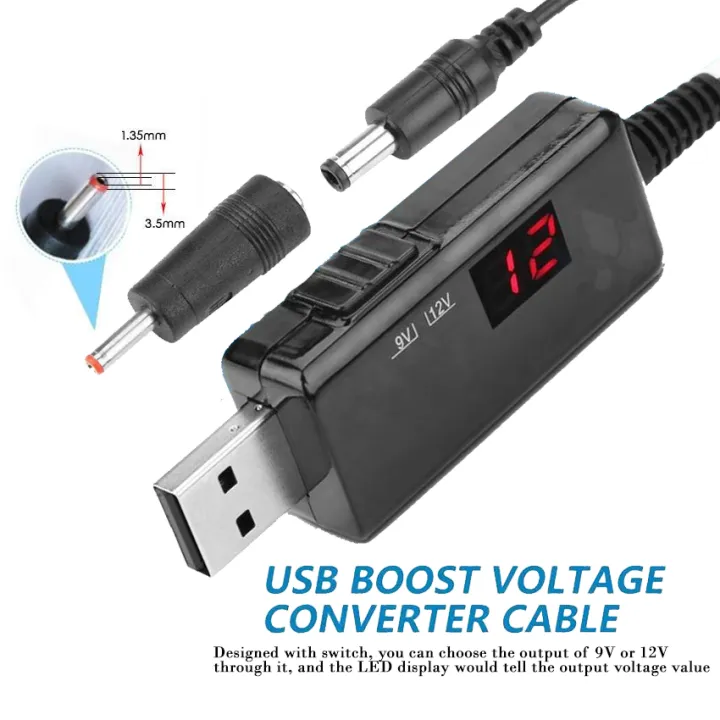 USB Boost Cable KWS-912V 5V Step Up to 9V 12V Adjustable Voltage Converter 1A Step-up Volt ...
