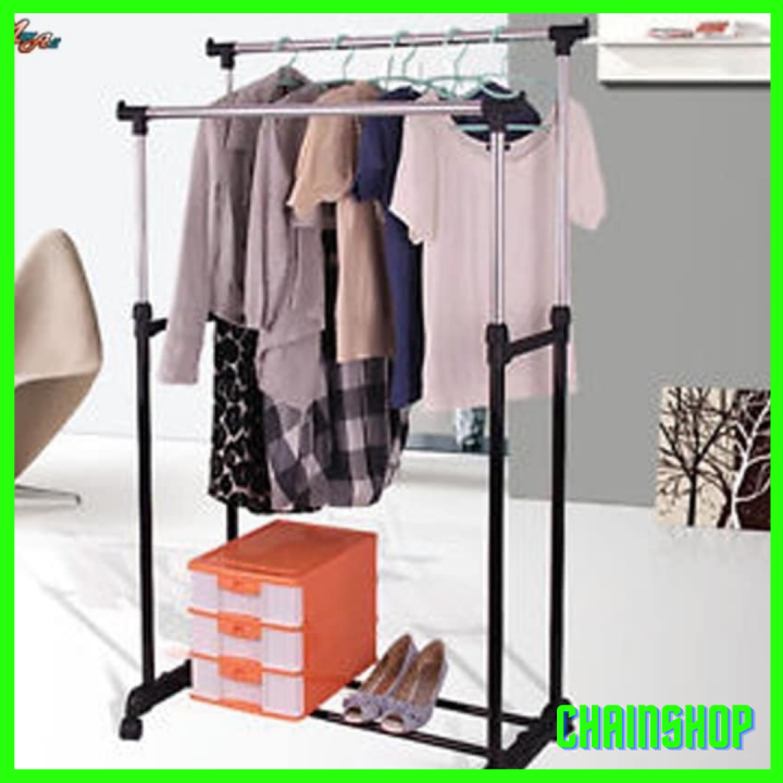 CHAINSHOP Double-Pole Clothes Rack Double Pole Telescopic Stainless ...