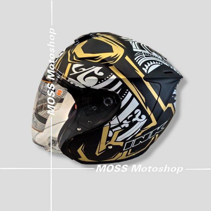 Helm INK Dynamic #3 Matt Black / Gold | Halfface | Original | Lazada ...