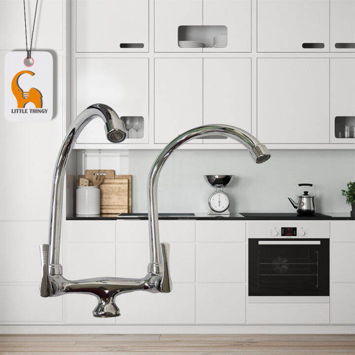 Double Twin Pillar Water Tap Kitchen Sink Pillar Twin Head Water Tap ...