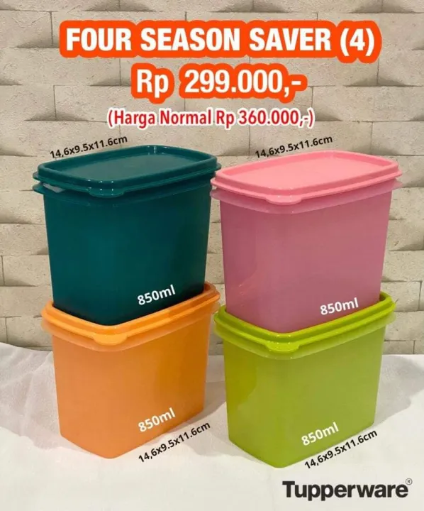 Tupperware four seasons saver kapasitas 850 ml 4 pcs / wadah bumbu dan ...