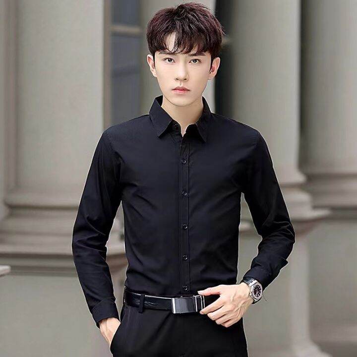 Men Shirt Long Sleeve Shirt Classic Korean Men's Plain Casual Fashion Business Formal Polo ...