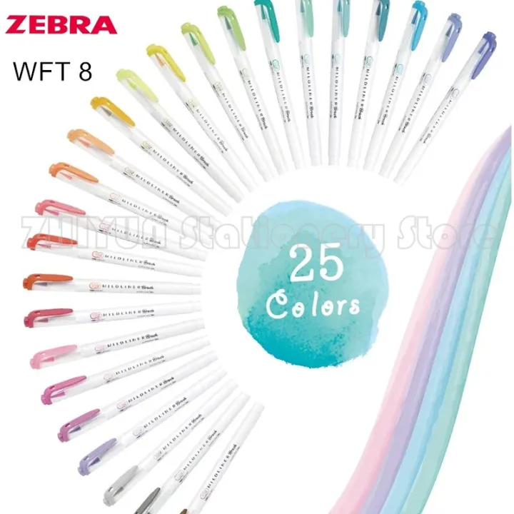 10ใหม่สี Zebra WFT8 Mildliner Double Tip Highlighter Soft แปรงภาพวาดเครื่องหมายปากกาเครื่องเขียน ...